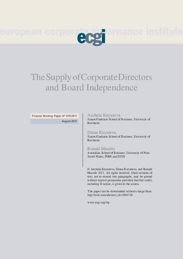 (PDF) The Supply of Corporate Directors and Board Independence