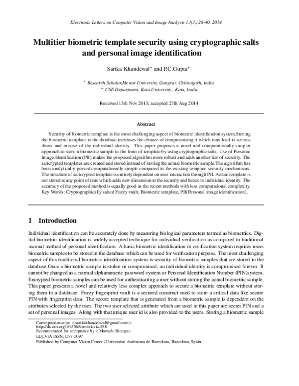 (PDF) Multitier Biometric Template Security Using Cryptographic Salts ...