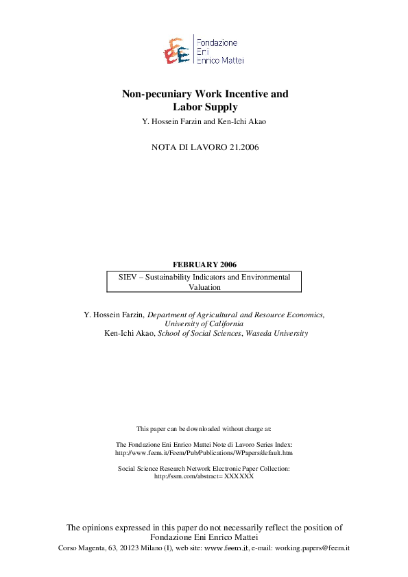 (PDF) Non-pecuniary Work Incentive and Labor Supply
