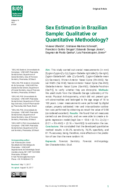 Pdf Sex Estimation In Brazilian Sample Qualitative Or Quantitative