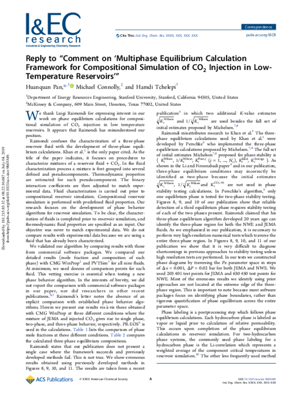 (PDF) Reply to “Comment on ‘Multiphase Equilibrium Calculation ...