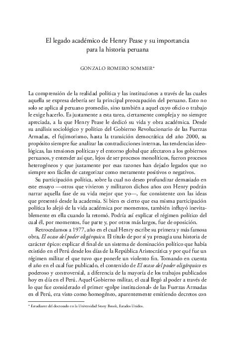 (PDF) El legado académico de Henry Pease y su importancia para la ...