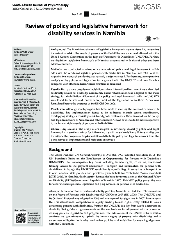(PDF) Review of policy and legislative framework for disability ...