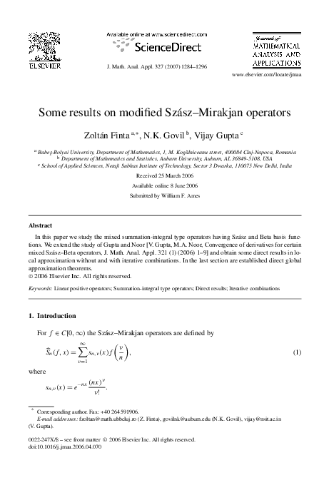 Pdf Some Results On Modified Szász Mirakjan Operators N Govil