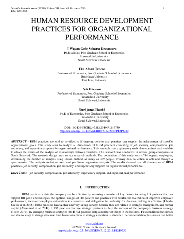 (PDF) Human Resource Development Practices for Organizational Performance