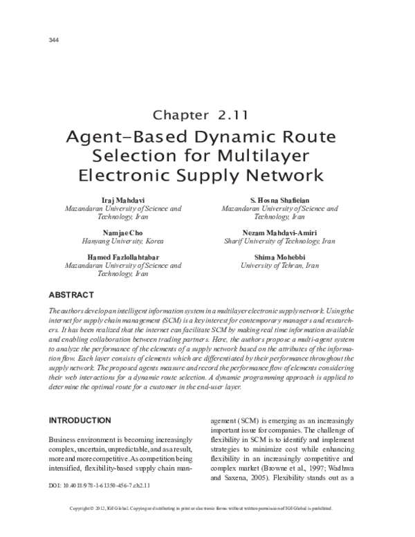 (PDF) Agent-Based Dynamic Route Selection for Multilayer Electronic Supply Network