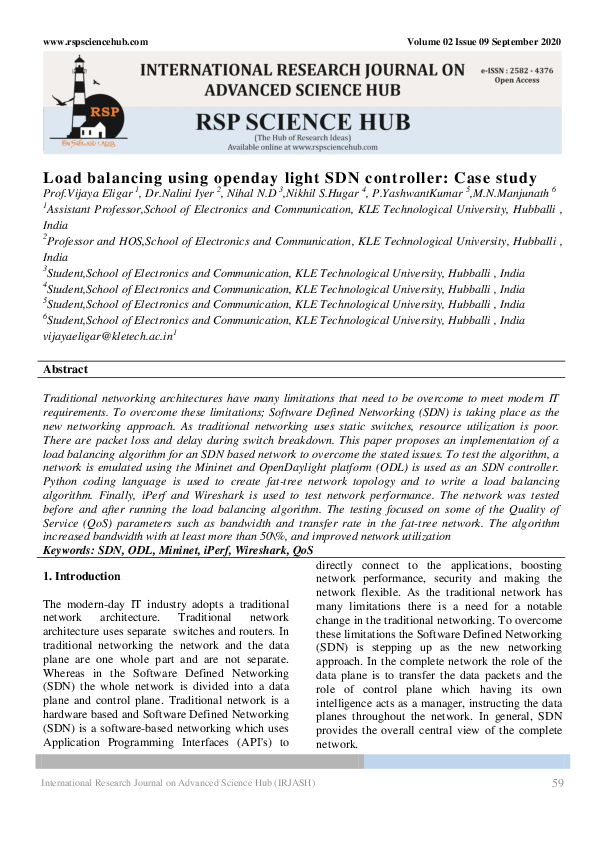 (PDF) Load balancing using openday light SDN controller: Case study