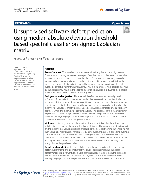 (PDF) Unsupervised software defect prediction using median absolute deviation threshold based ...