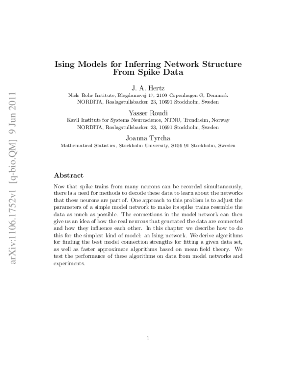 (PDF) Ising Models for Inferring Network Structure From Spike Data