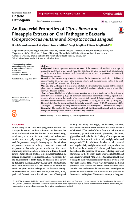 (PDF) Antibacterial Properties of Citrus limon and Pineapple Extracts ...