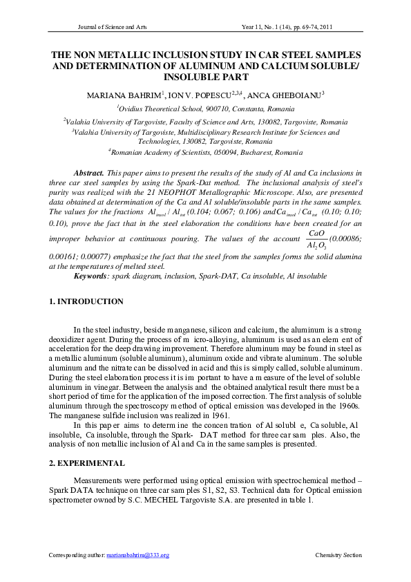 (PDF) The Non Metallic Inclusion Study in Car Steel Samples and ...