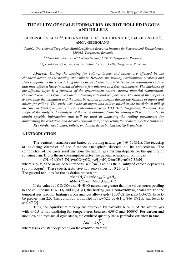 (PDF) The Study of Scale Formation on Hot Rolled Ingots and Billets
