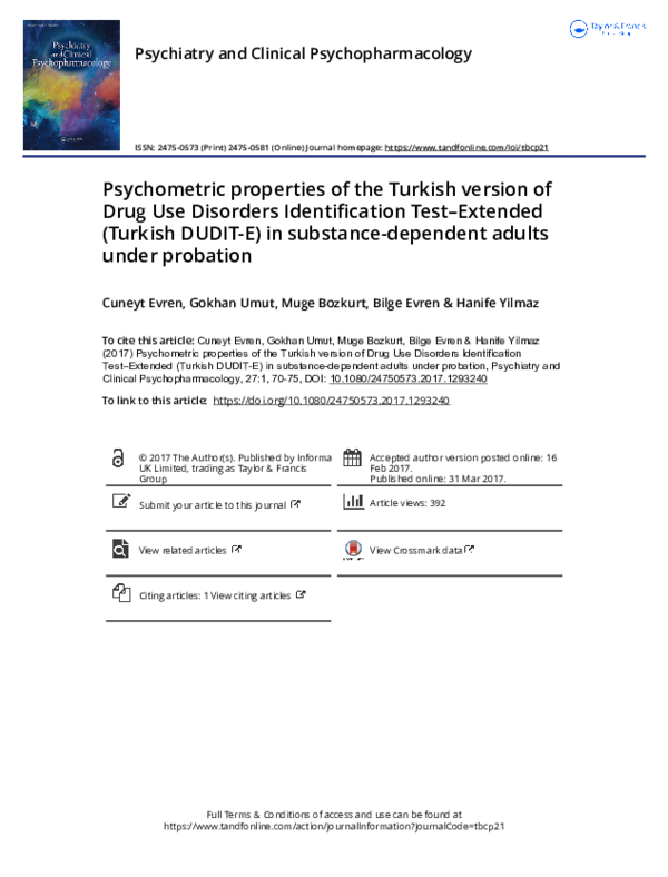 (PDF) Psychometric properties of the Turkish version of the ...