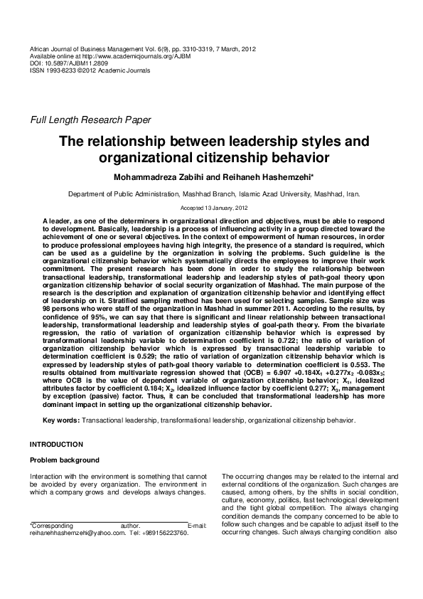 (PDF) The relationship between leadership styles and organizational ...