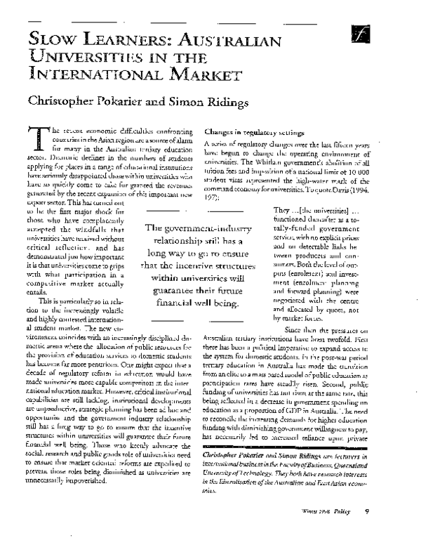 (PDF) Slow learners: Australian universities in the international ...