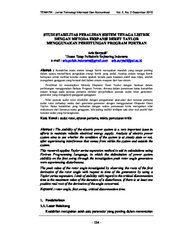 (PDF) Studi Stabilitas Peralihan Sistem Tenaga Listrik Dengan Metoda ...