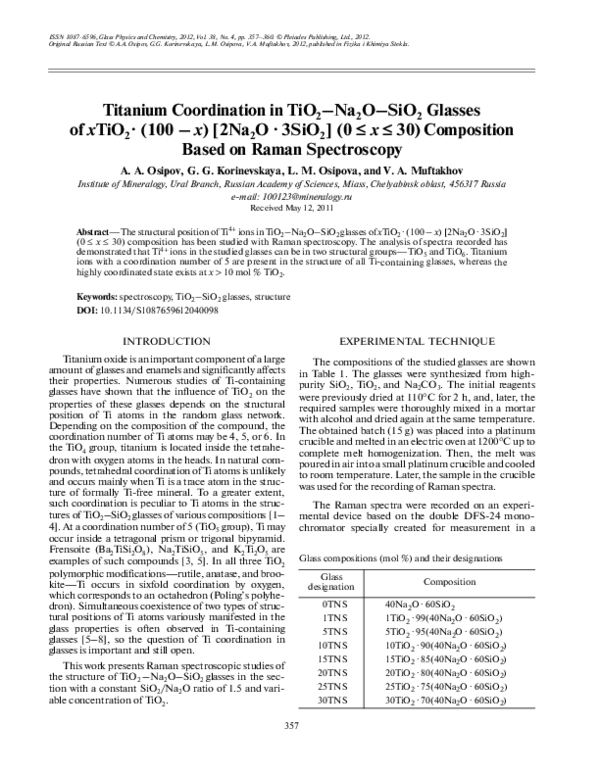 (PDF) Titanium coordination in TiO2-Na2O-SiO2 glasses of xTiO2 · (100 − ...