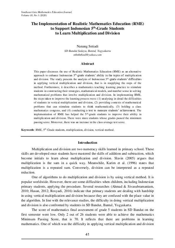 (PDF) The Use of Realistic Mathematics Education (RME) to Help ...