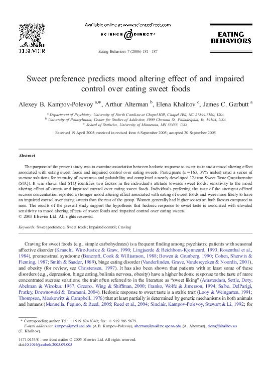 (PDF) Sweet preference predicts mood altering effect of and impaired ...