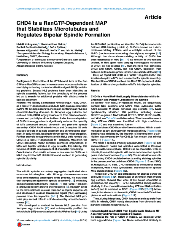 (PDF) CHD4 Is a RanGTP-Dependent MAP that Stabilizes Microtubules and ...