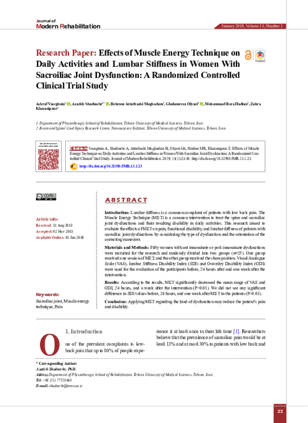 (PDF) Effects of Muscle Energy Technique on Daily Activities and Lumbar ...