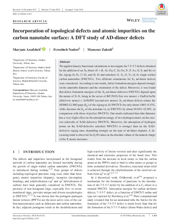 (PDF) Incorporation of topological defects and atomic impurities on the ...