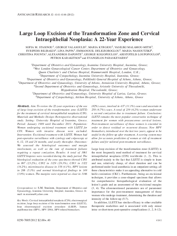 (PDF) Large loop excision of the transformation zone and cervical ...