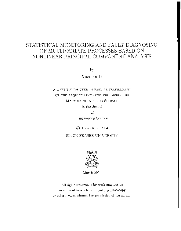 Pdf Statistical Monitoring And Fault Diagnosing Of Multivariate