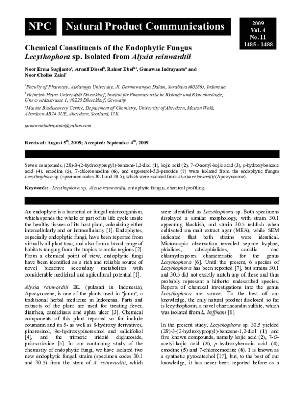 (PDF) Chemical constituents of the endophytic fungus Lecythophora sp ...