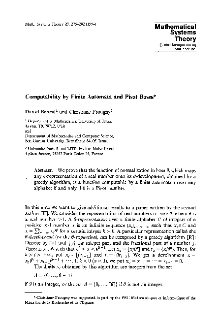(PDF) Computability by finite automata and pisot bases