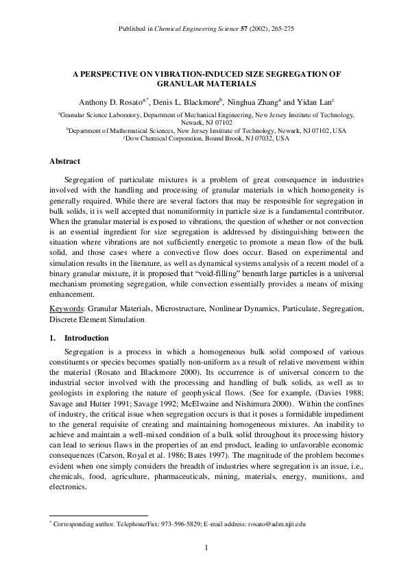 (PDF) A perspective on vibration-induced size segregation of granular ...