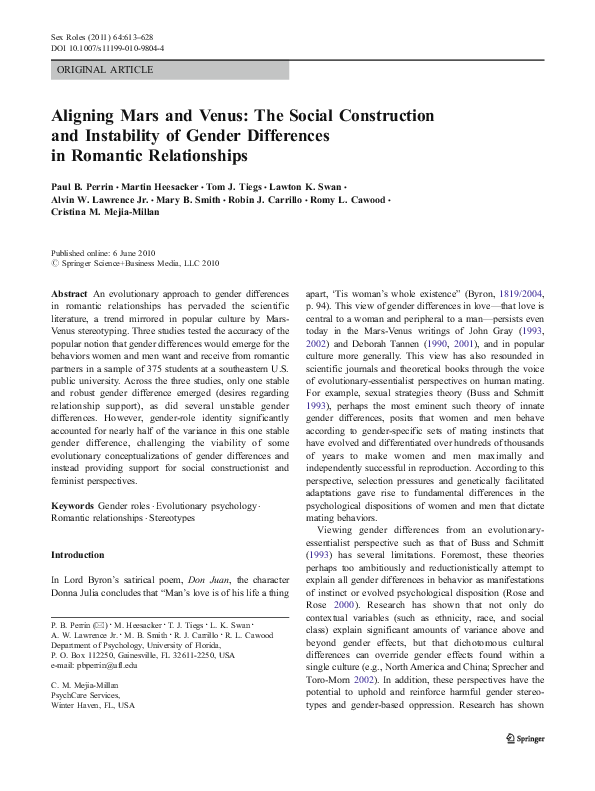 (PDF) Aligning Mars and Venus: The Social Construction and Instability of Gender Differences in ...