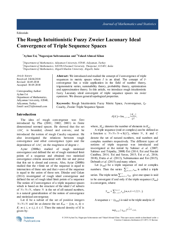 (PDF) The Rough Intuitionistic Fuzzy Zweier Lacunary Ideal Convergence of Triple Sequence Spaces