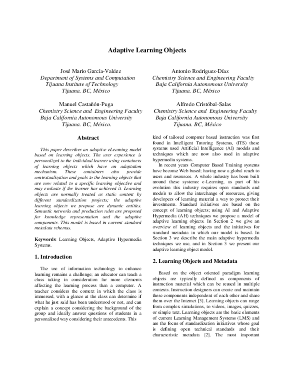 (PDF) Adaptive Learning Objects