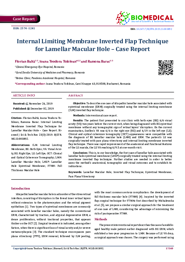 (PDF) Internal Limiting Membrane Inverted Flap Technique for Lamellar ...