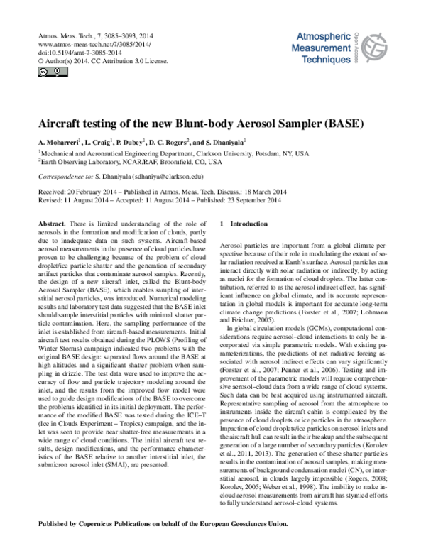 (PDF) Aircraft testing of the new Blunt-body Aerosol Sampler (BASE)
