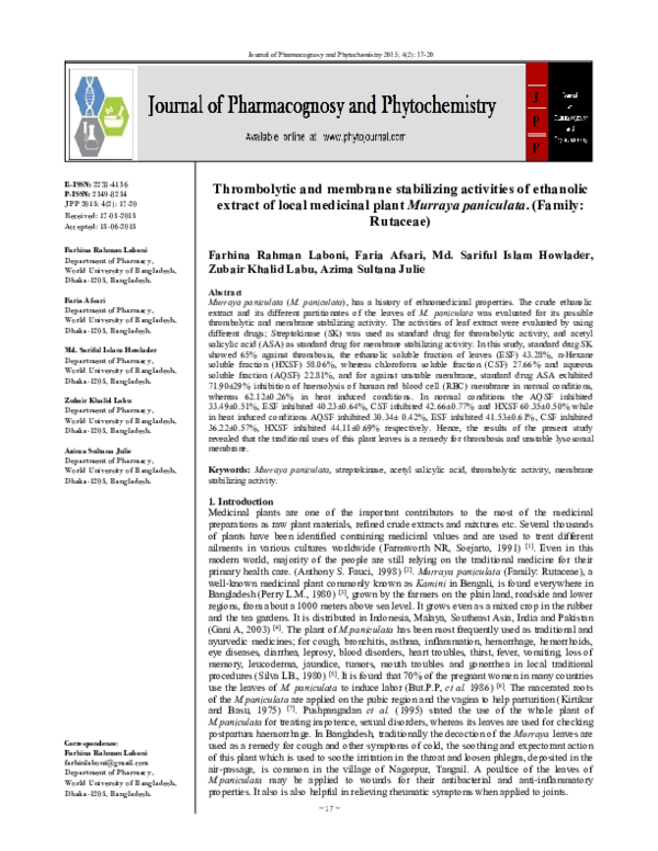 (PDF) Thrombolytic and membrane stabilizing activities of ethanolic ...