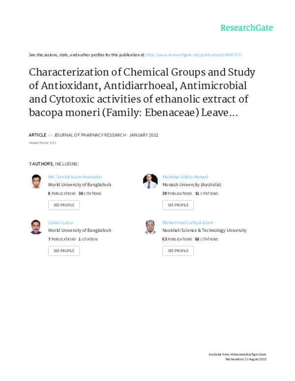 (PDF) Antidiarrhoeal, Antimicrobial and Cytotoxic activities of ethanolic extract of Diospyros ...