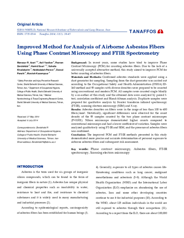 (PDF) Improved Method for Analysis of Airborne Asbestos Fibers Using ...