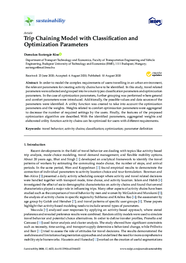 (PDF) Trip Chaining Model with Classification and Optimization Parameters