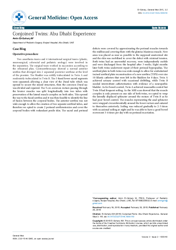 (PDF) Conjoined Twins: Abu Dhabi Experience