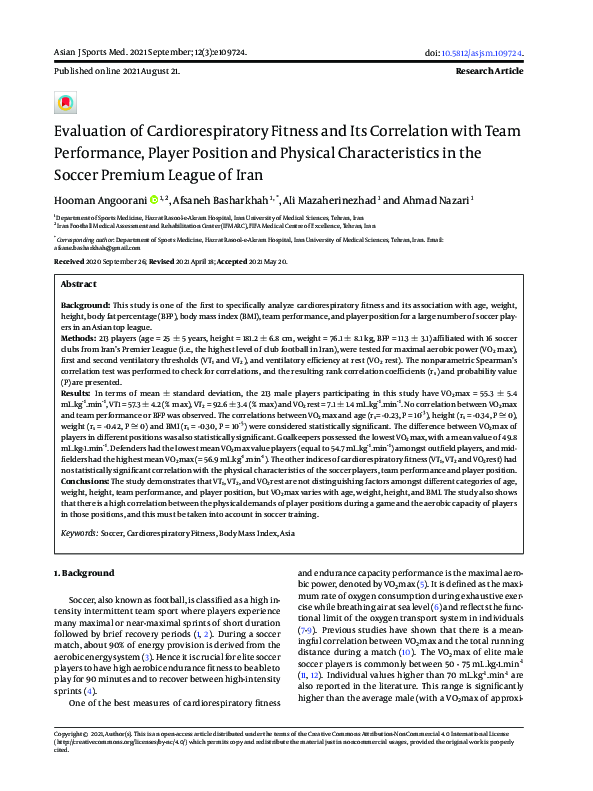 (PDF) Evaluation of Cardiorespiratory Fitness and Its Correlation with ...