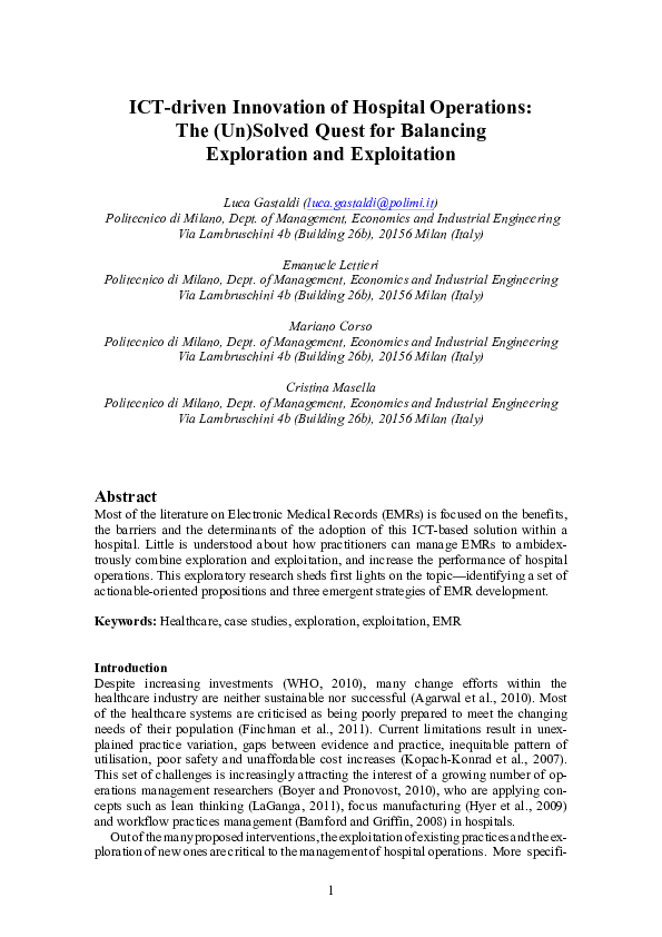 (PDF) ICT-driven Innovation of Hospital Operations: The (Un) Solved ...