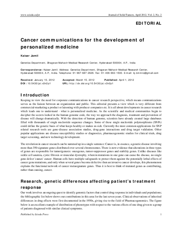 (PDF) Cancer communications for the development of personalized medicine