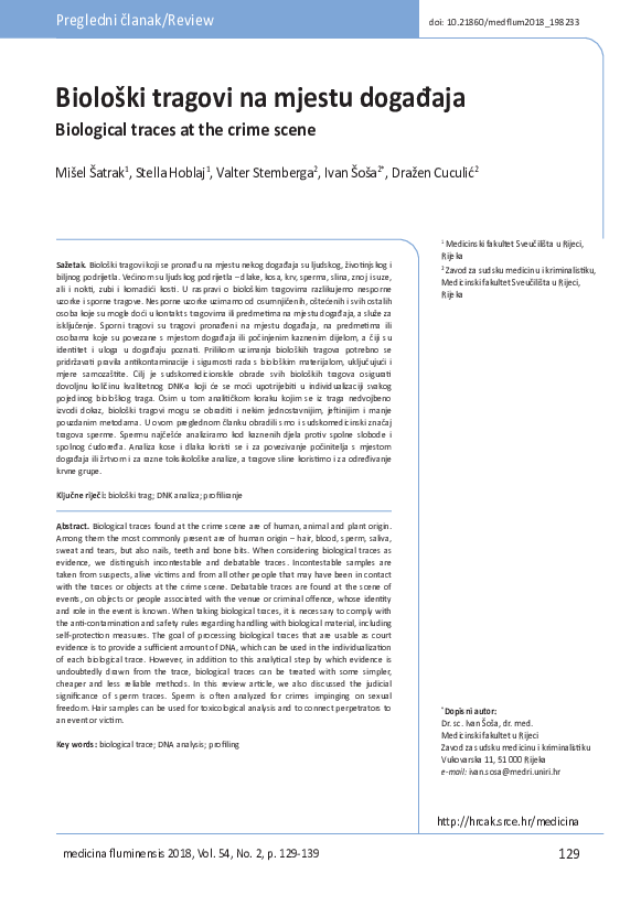 (PDF) Biological traces at the crime scene