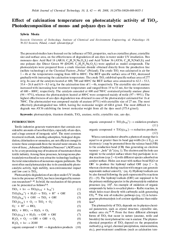 (PDF) Effect of calcination temperature on the photocatalytic reduction ...