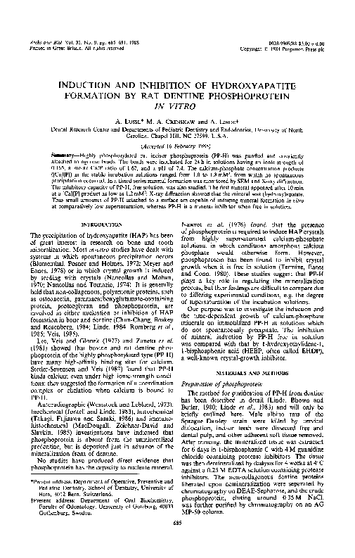 (PDF) Induction and inhibition of hydroxyapatite formation by rat ...