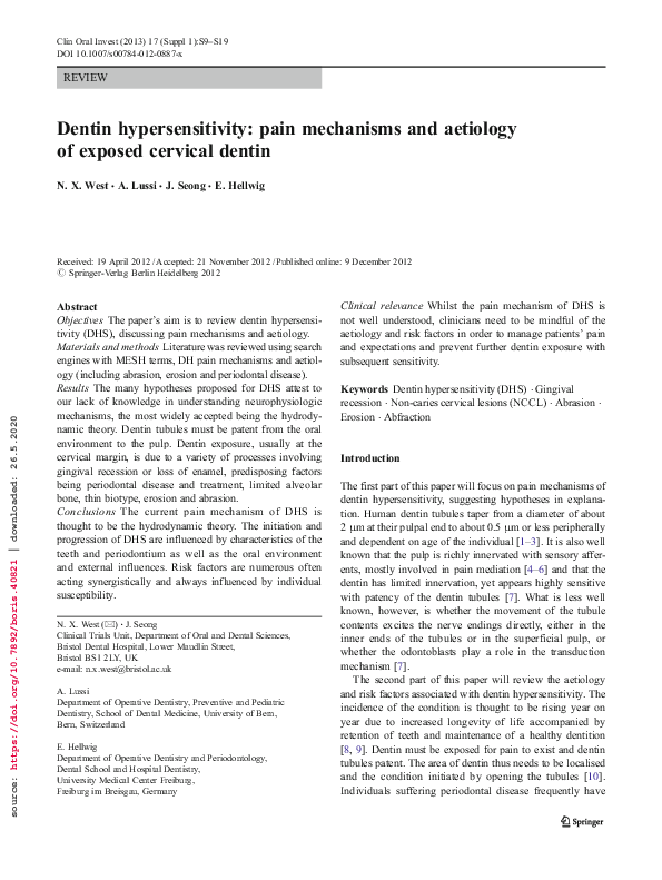 (PDF) Dentin hypersensitivity: pain mechanisms and aetiology of exposed ...