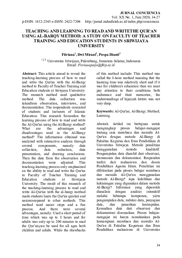 (PDF) Teaching and Learning to Read and Writethe Qur'An Using Al-Barqy ...