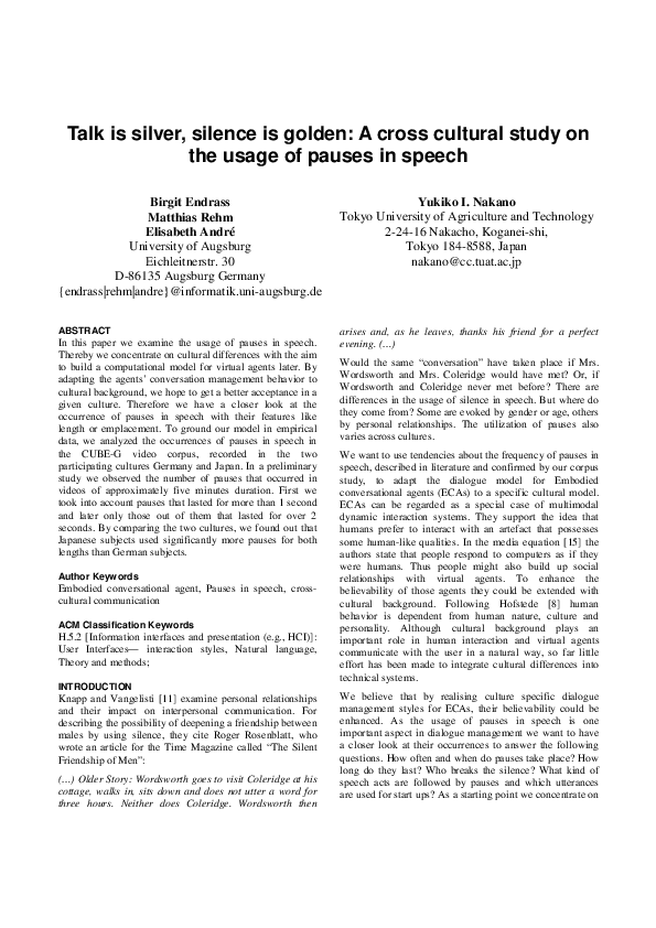 (PDF) Talk is Silver, Silence is Golden: A Cross Cultural Study on the ...